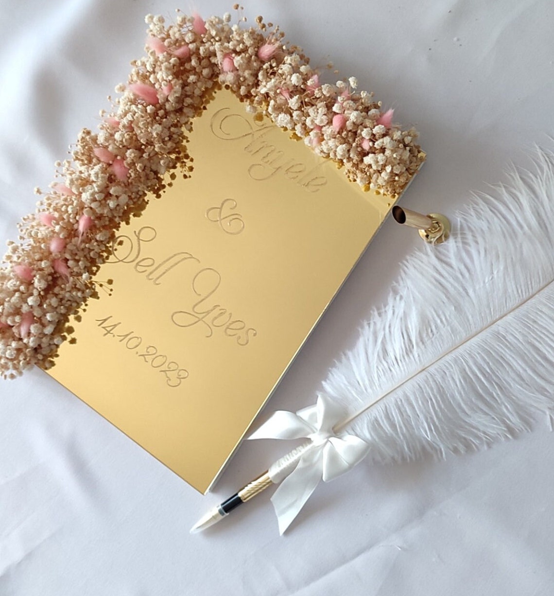 Personalized Gold Wedding Guest Book, Wedding Book, Ostrich Feather Pen ...
