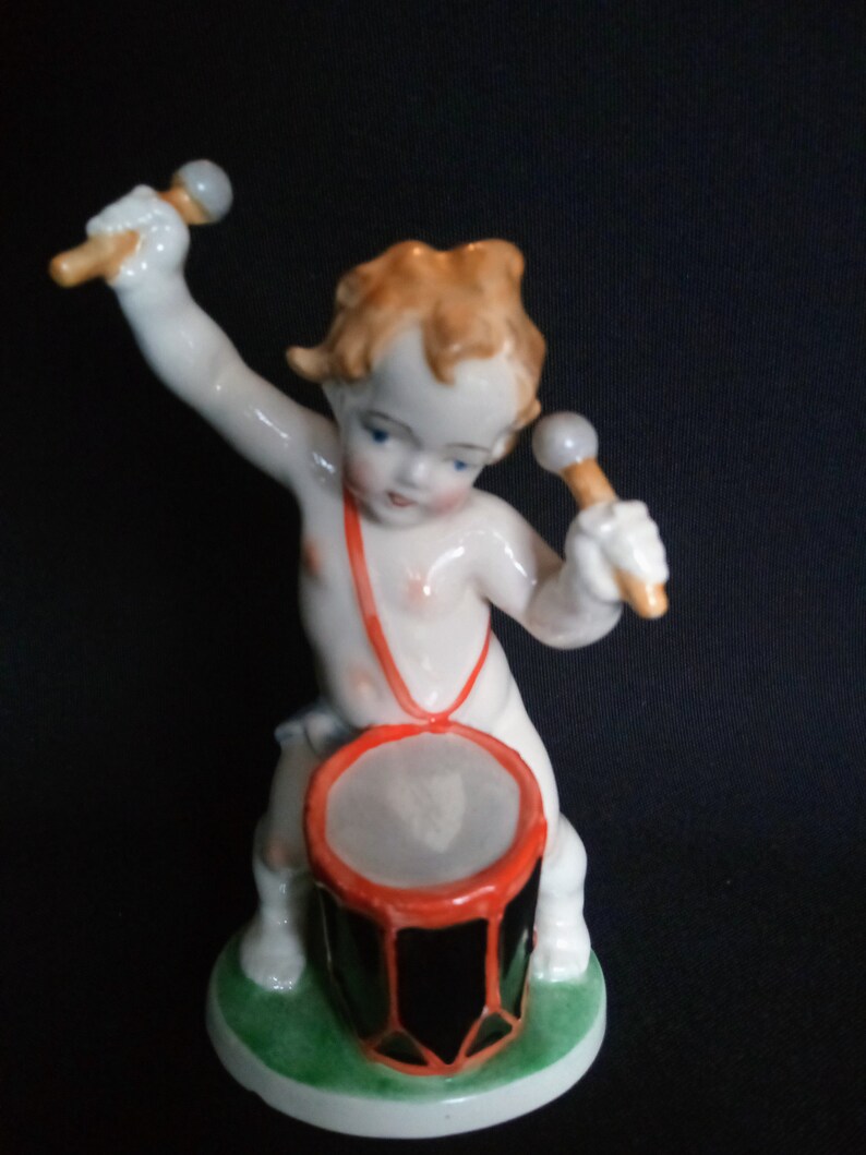 Porcelain Figurine Putti With Drum Hertwig & Co. Katzhütte Stamp 1971 ...