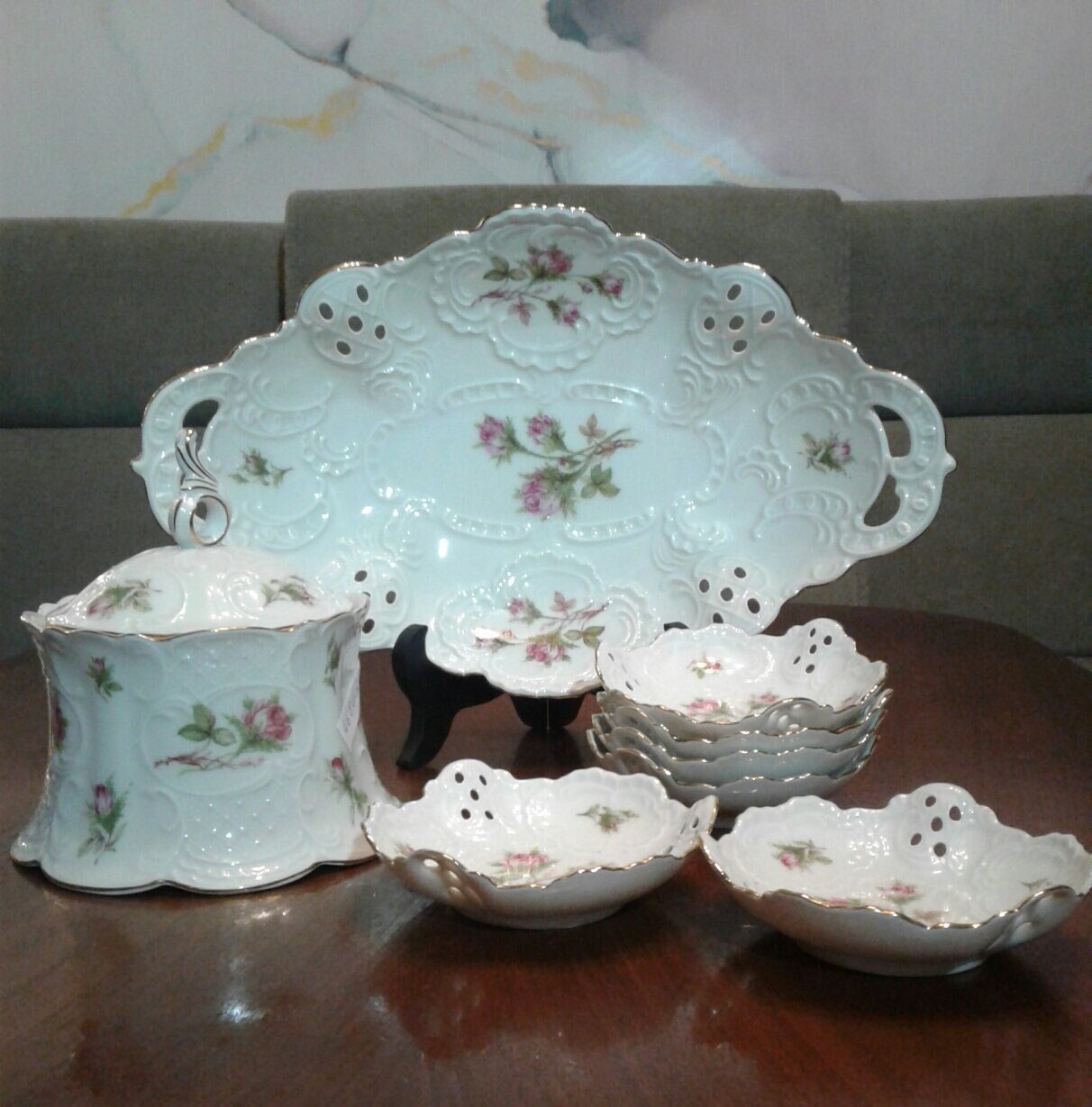 8-piece Vintage Porcelain Set Lindner Kueps Bavaria Dresden Decor Moss ...