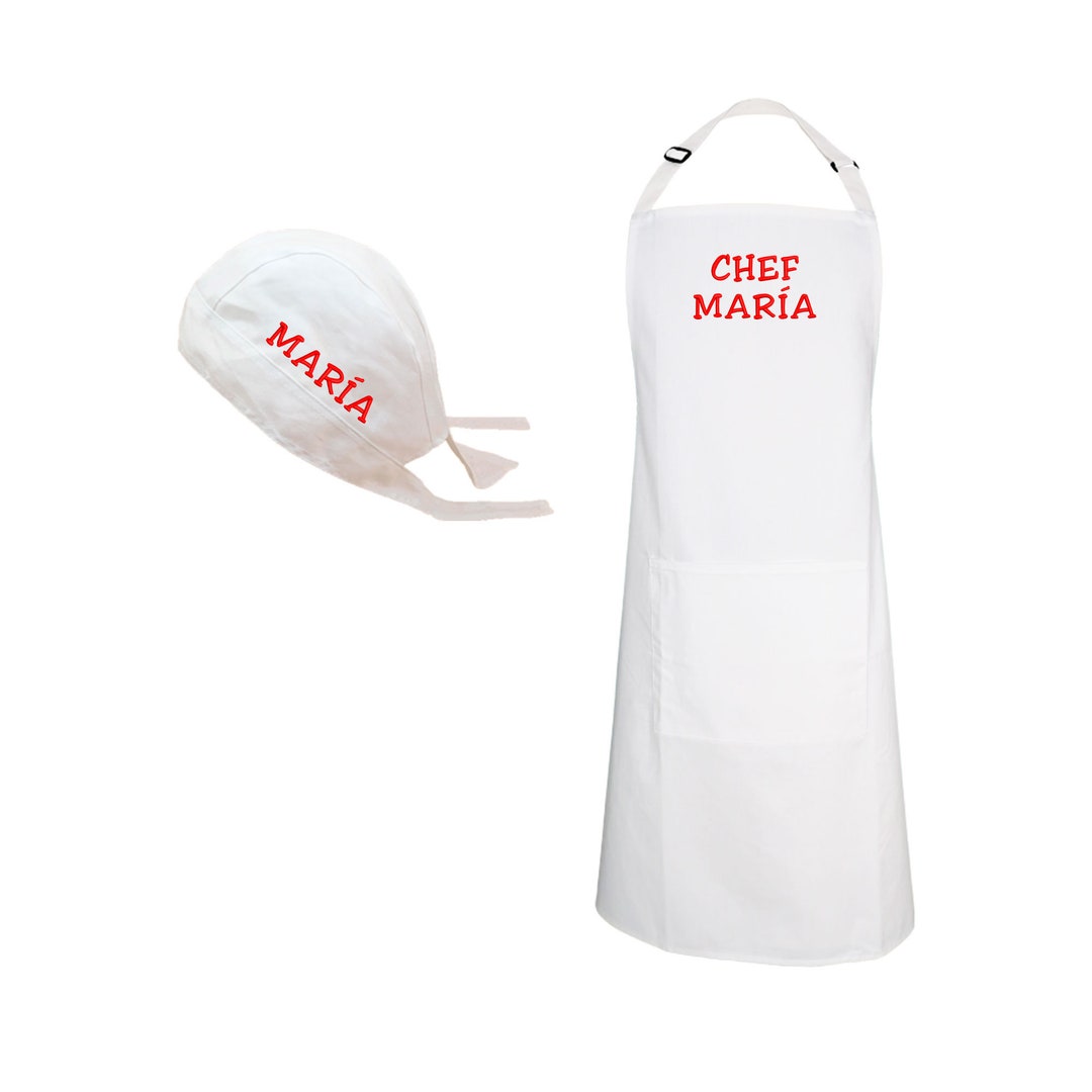 White Kitchen BANDANA APRON and HAT With Chef Embroidery and Name ...