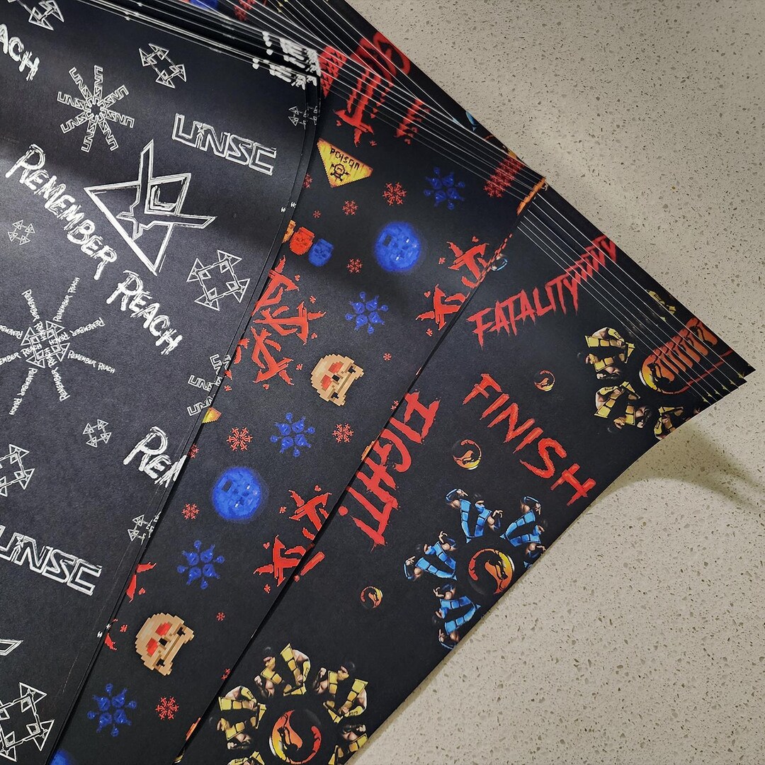 Nerdy Gamer Wrapping Paper Sheets (set of 3) / Doom + Halo + Mortal ...