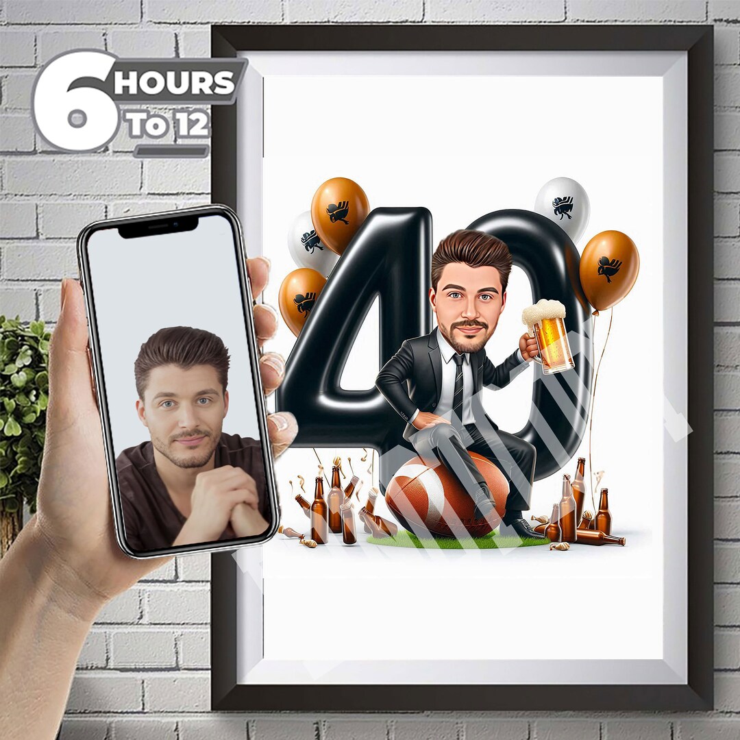 40th Birthday Caricature: Light Businessman in Black With Gift, Perfect ...