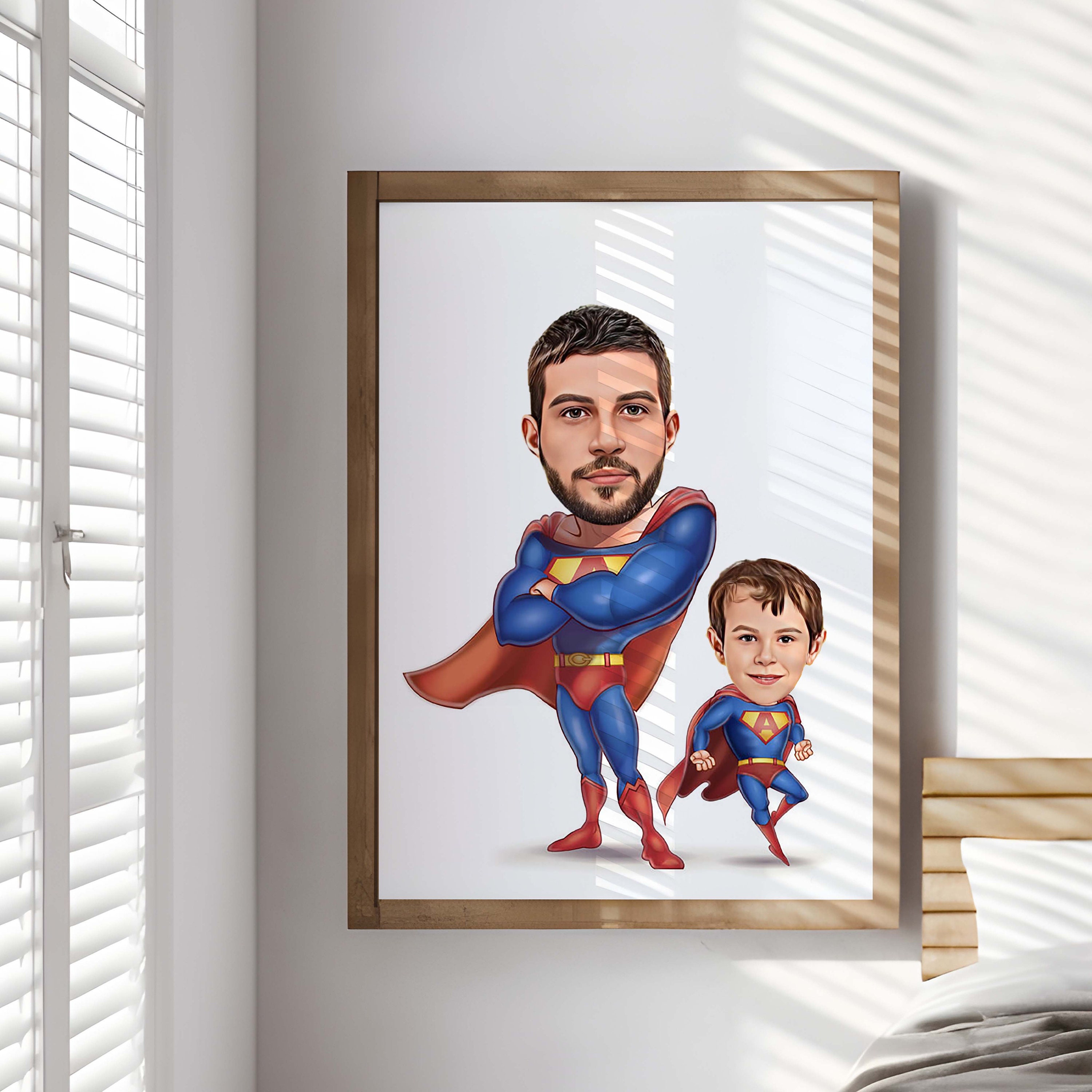 Custom Super Dad and Son Cartoon Portrait, Super Dad Portrait, Dad's ...