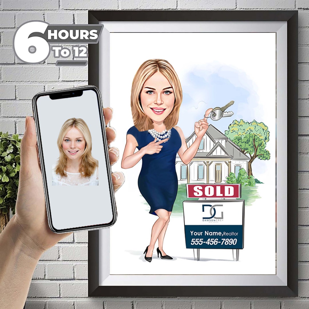 Custom Realtor Cartoon Gift, Female Real Estate Agent Caricature ...