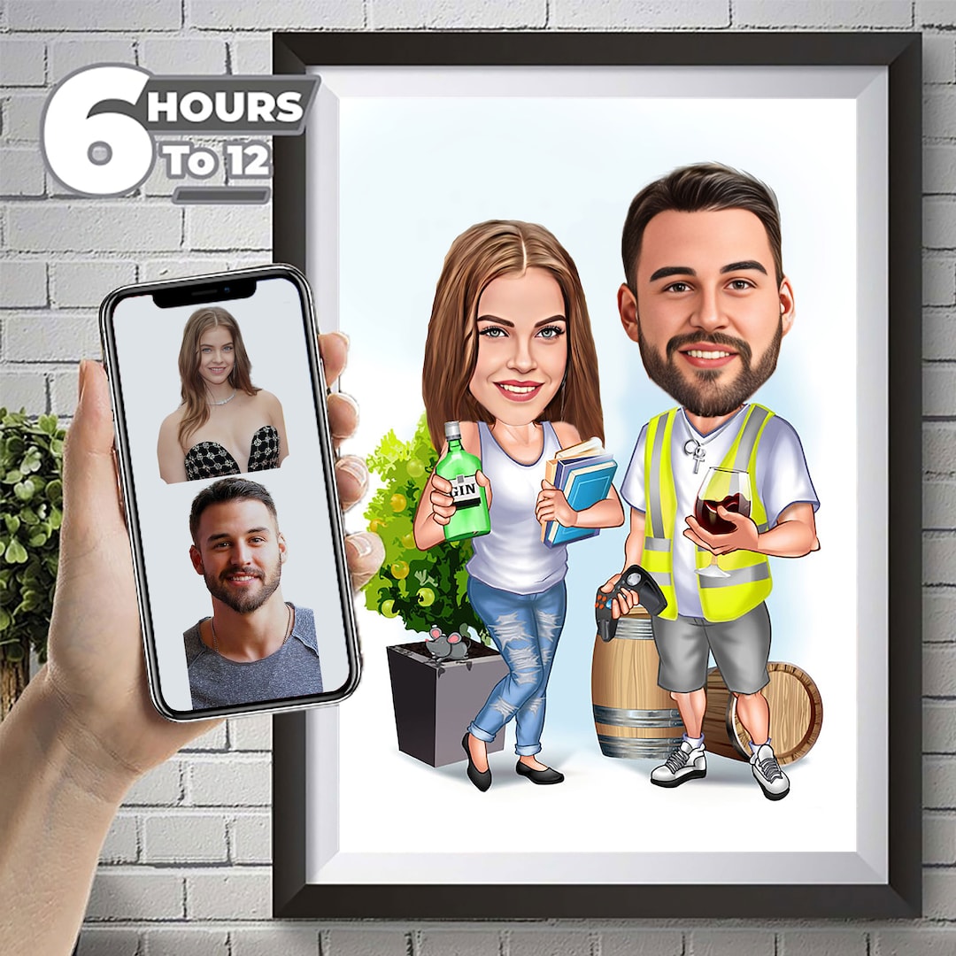 Custom Couple Cartoon Portrait Couple Portrait Couple Gift, Wedding ...