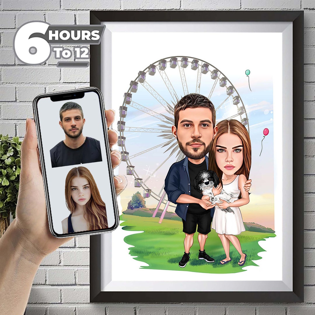 Custom Couple Cartoon Portrait, Couple Portrait, Couple Gift, Couple ...