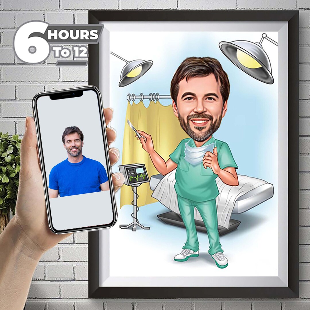 Custom Male Surgeon Cartoon Portrait, Surgeon Caricature From Photo ...