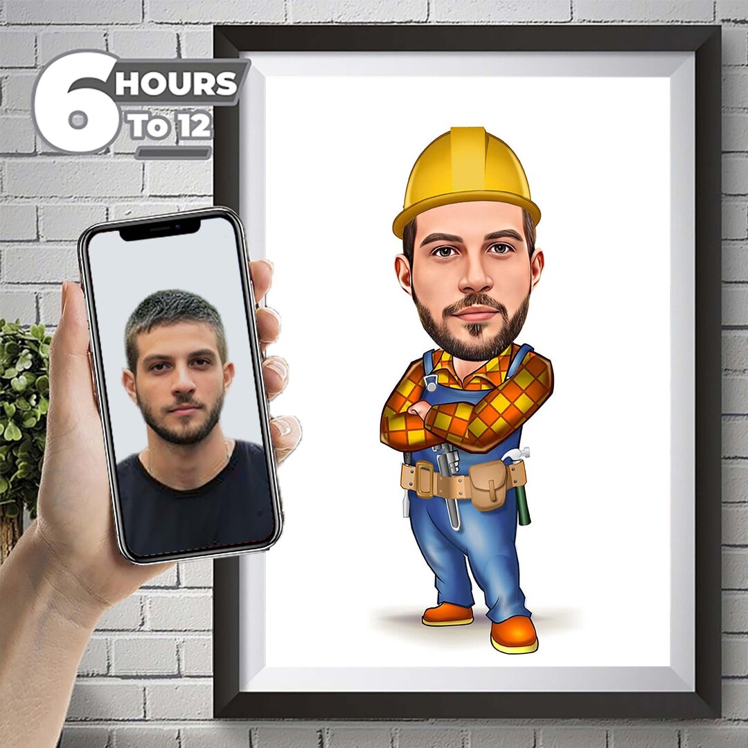 Engineer Construction Worker Caricature, Personalized Caricature ...