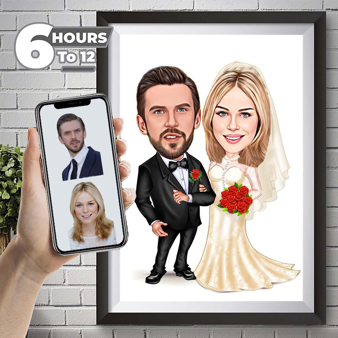 Custom Wedding Cartoon Portrait, Couple Caricature Gift (digital ...