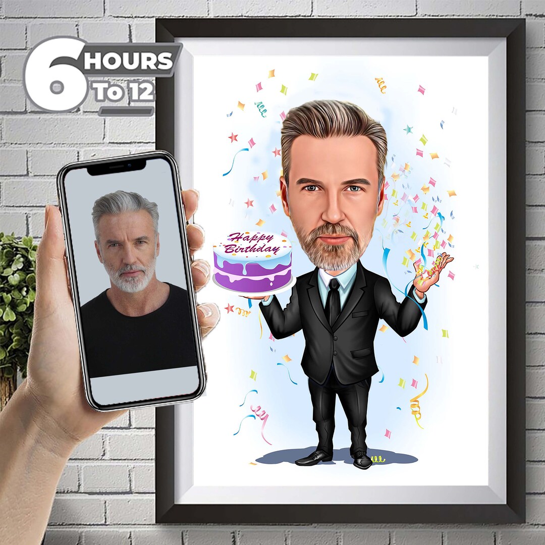 Personalized Birthday Caricature Portrait, Custom Digital Art (digital ...