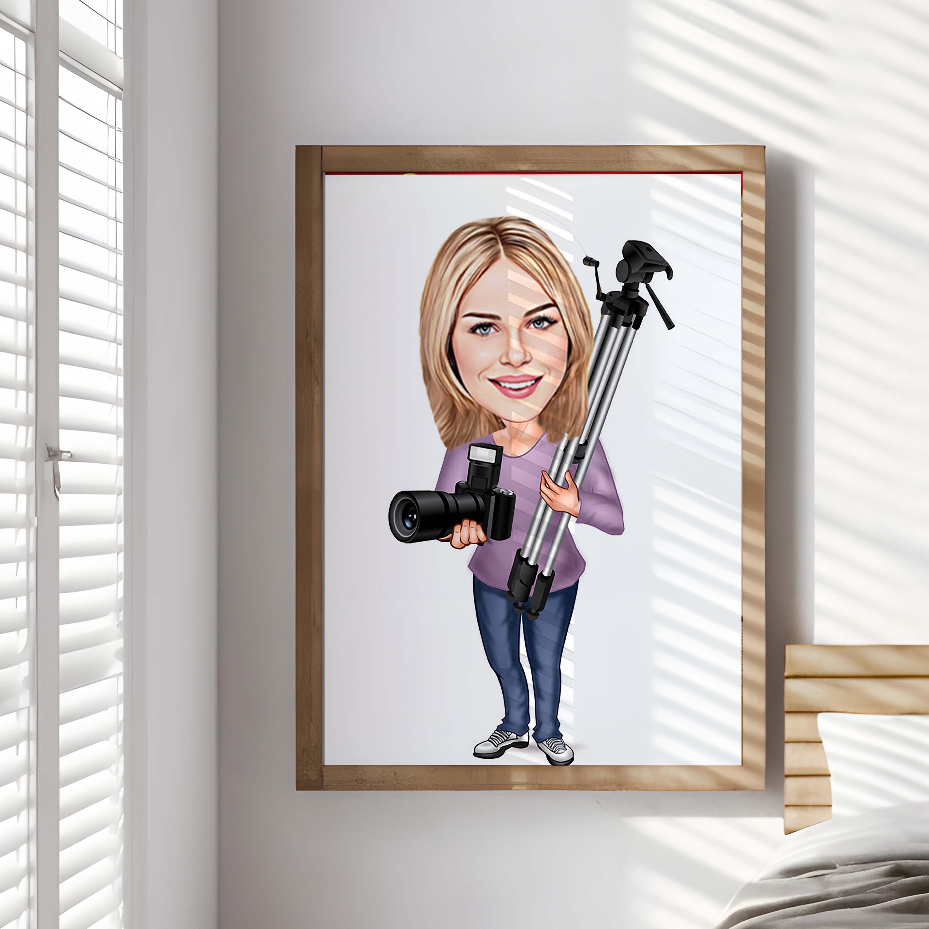 Photographer Cartoon Portrait Drawing From Photo, Photographer Gift for ...