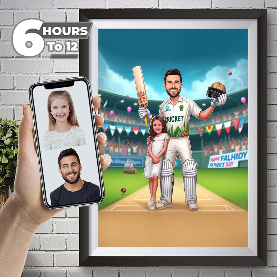 Custom Cricket Portrait, Dad and Daughter Caricature, Father's Day Gift ...