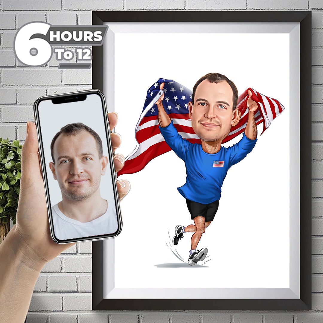Custom Marathon Running Cartoon Portrait, Marathon Runner Caricature ...
