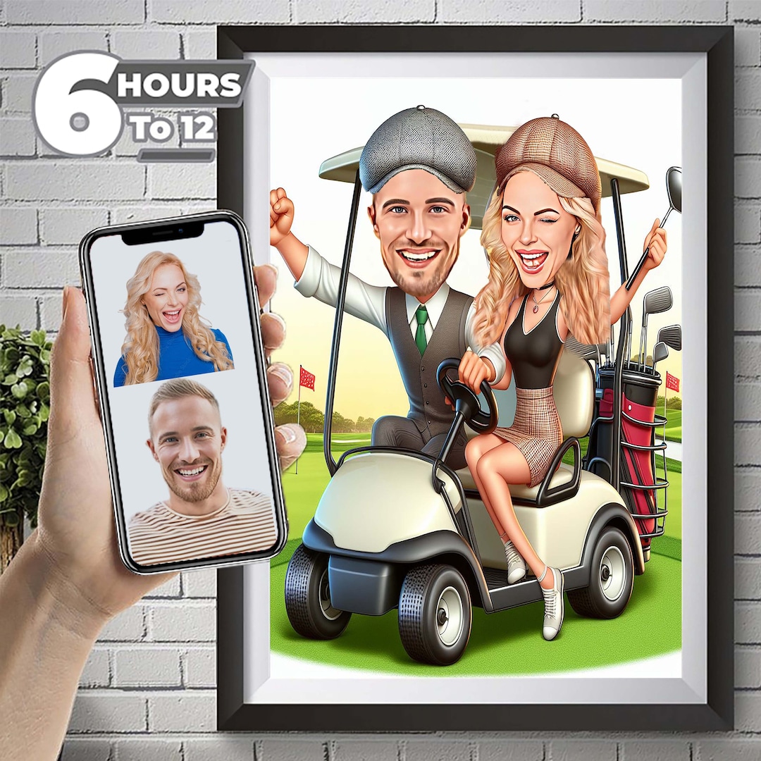 Custom Golfer Couple Caricature Golfer Couple Caricature From Photo ...
