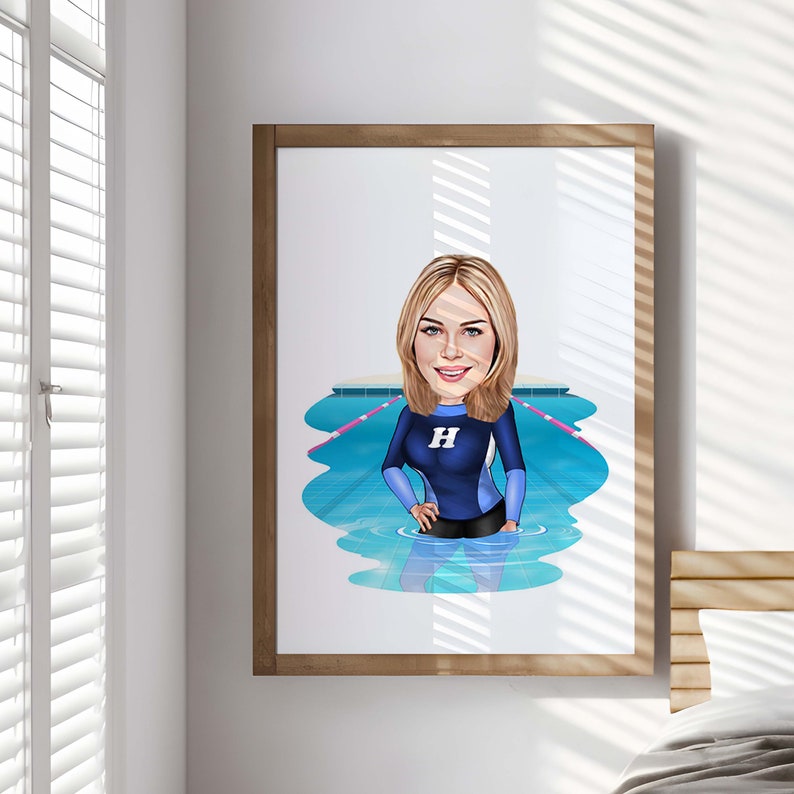 Swimming Coach Caricature From Photo, Swimming Birthday, Swim Relay ...