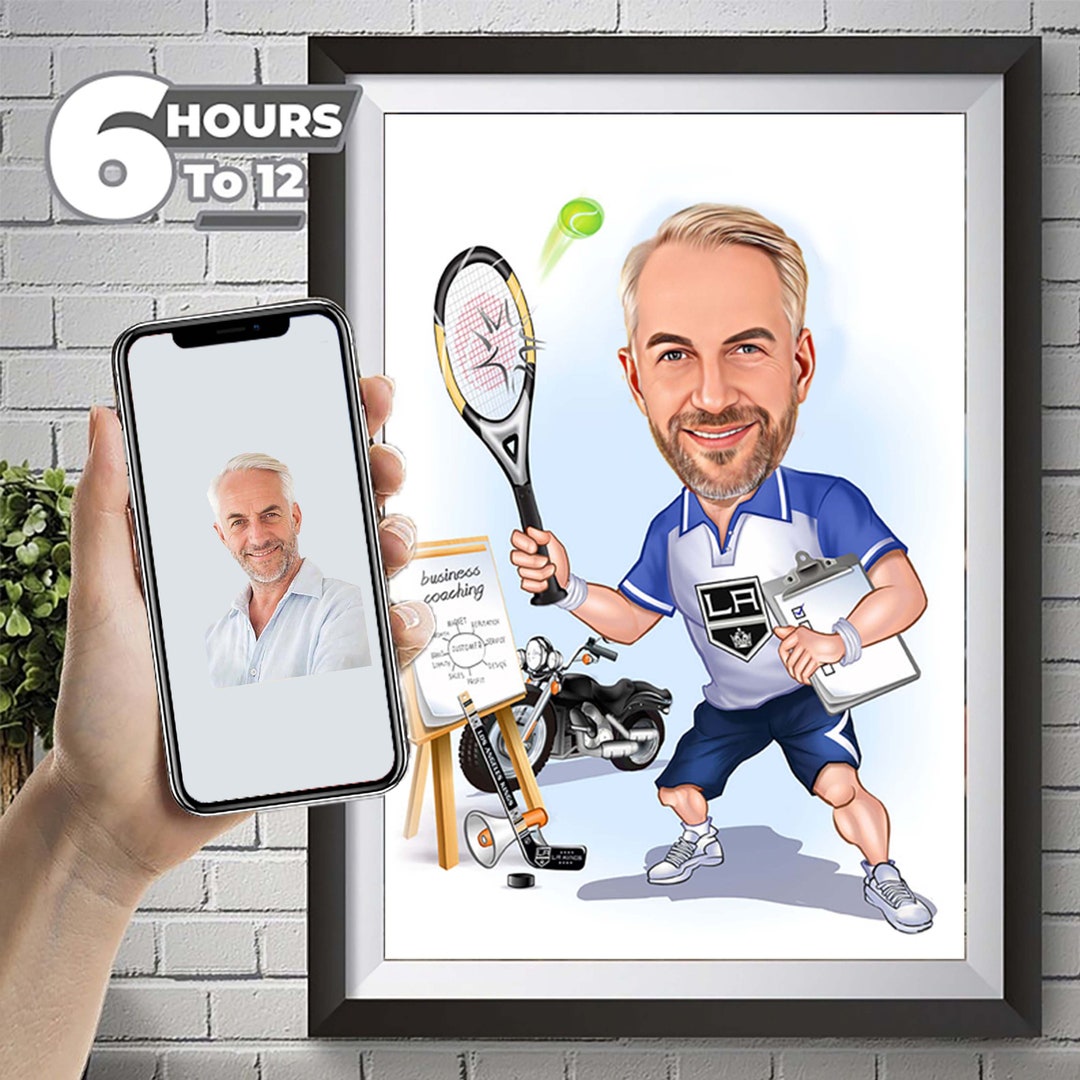 Personalized Tennis Coach Cartoon Portrait, Custom Caricature (digital ...