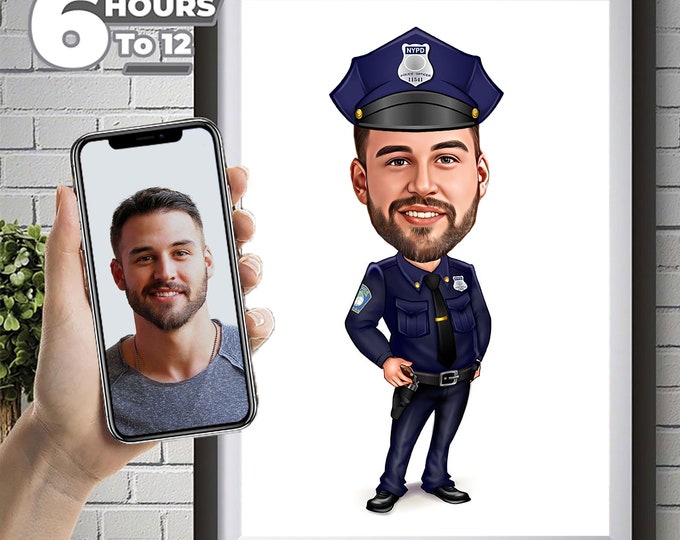 Police Officer Cartoon Portrait Police Officer Gift Colleague Gift ...