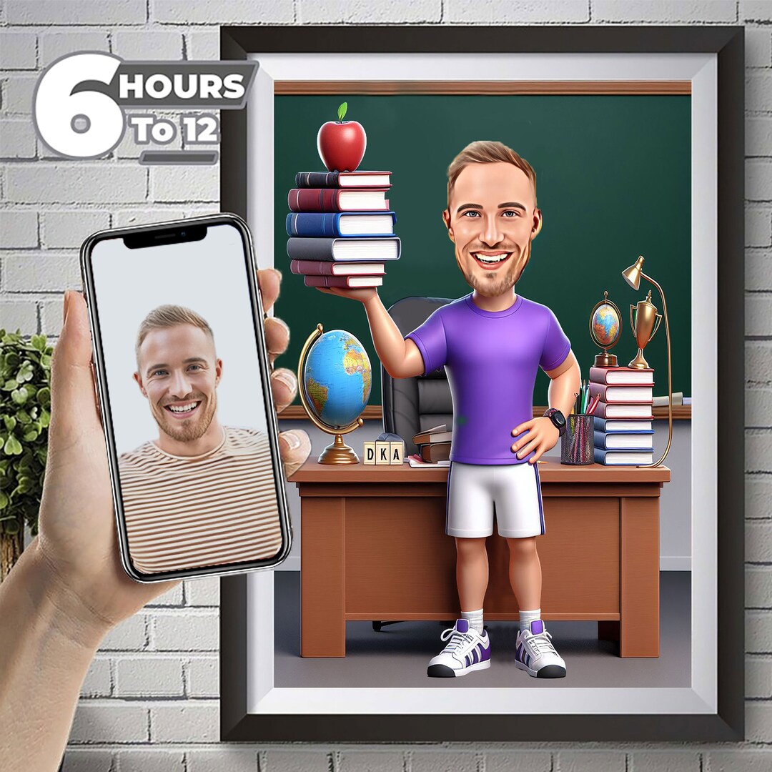Custom Male Sports Teacher Cartoon, Sports Teacher Caricature for Photo ...