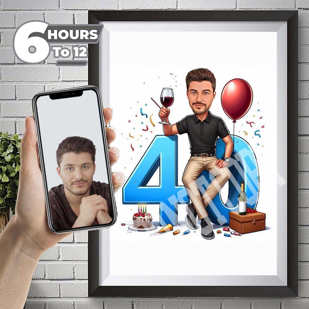 Custom Caricature: 40-year-old Man's Birthday, Light Businessman in ...