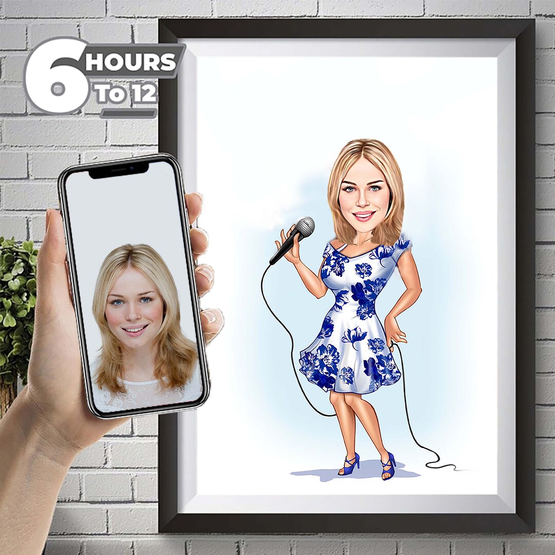 Custom Female Singer Caricature,cartoon Portrait, Gift for Singer ...