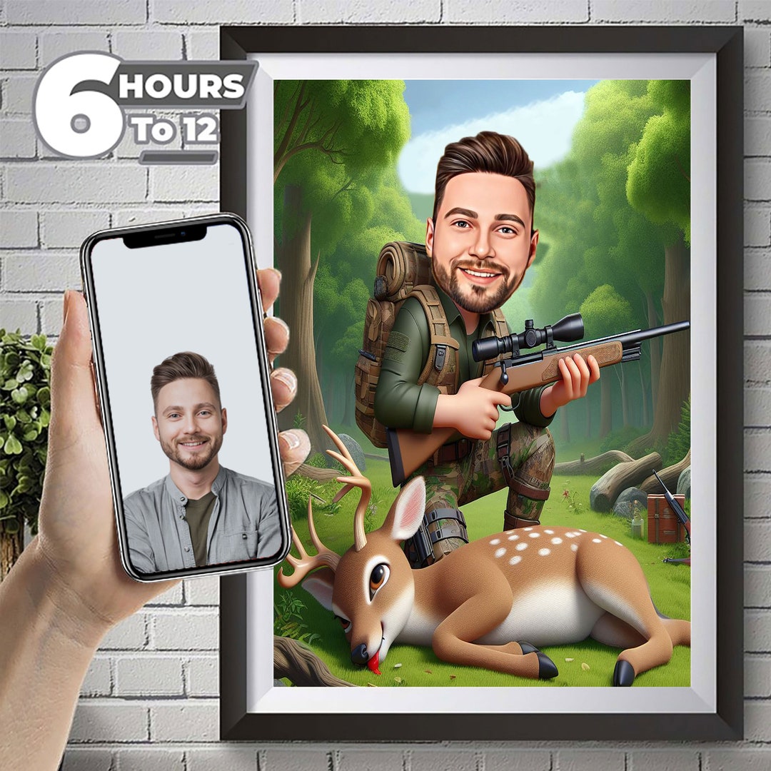 Custom Hunter Caricature, Cartoon Portrait, Hunter Portrait, Gift for ...