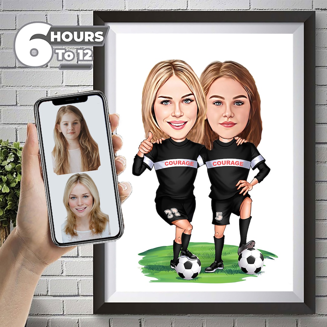 Custom Female Soccer Players Cartoon Portrait, Funny Football Player ...