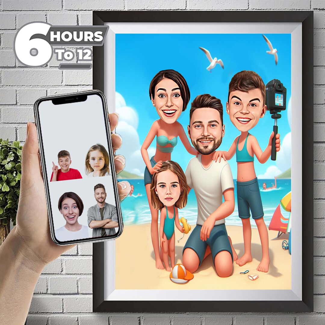 Custom Family Cartoon Portrait, Family Gift Caricature, Caricature From ...