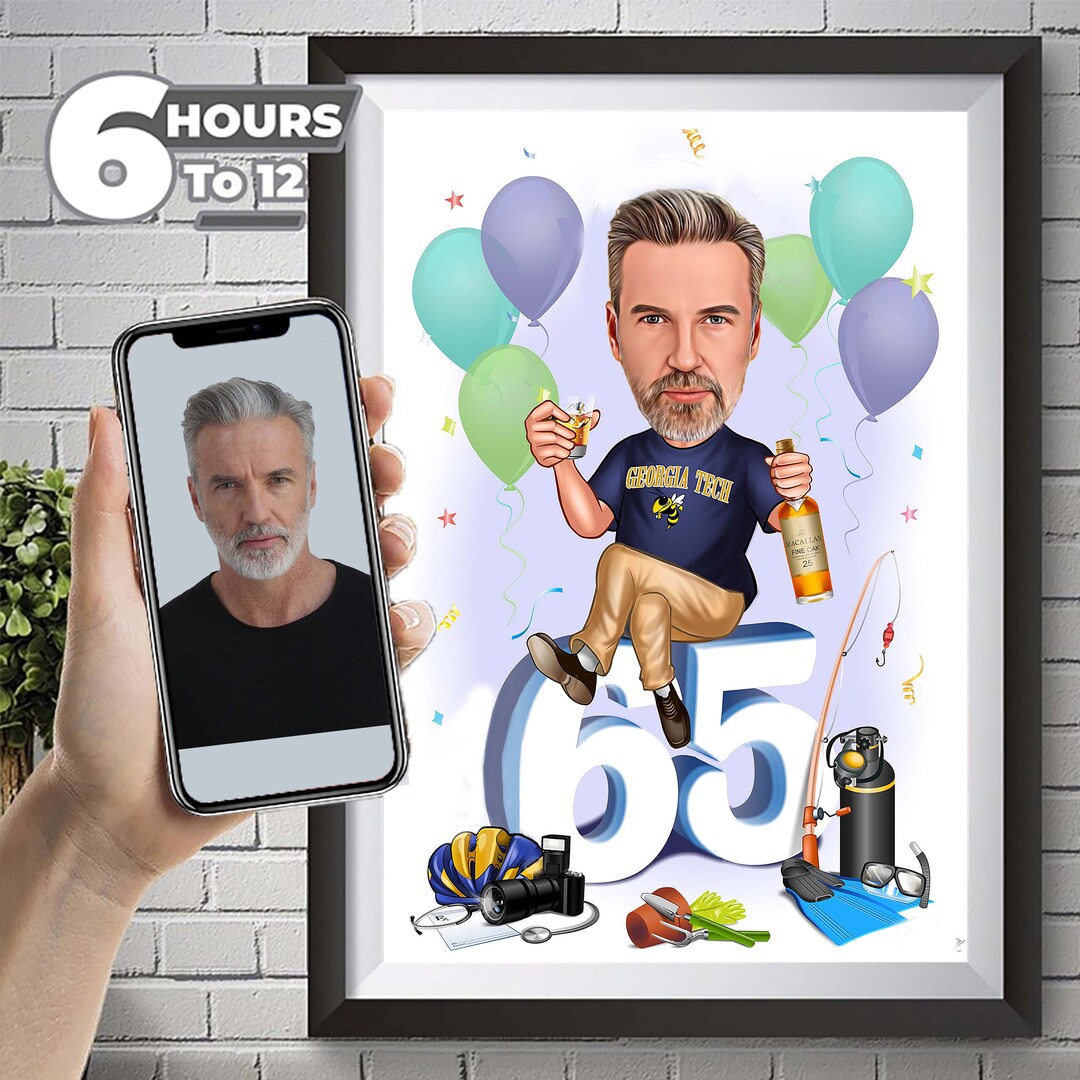 65th Birthday Caricature Anniversary Gift, 40 Birthday Caricature, 50th ...