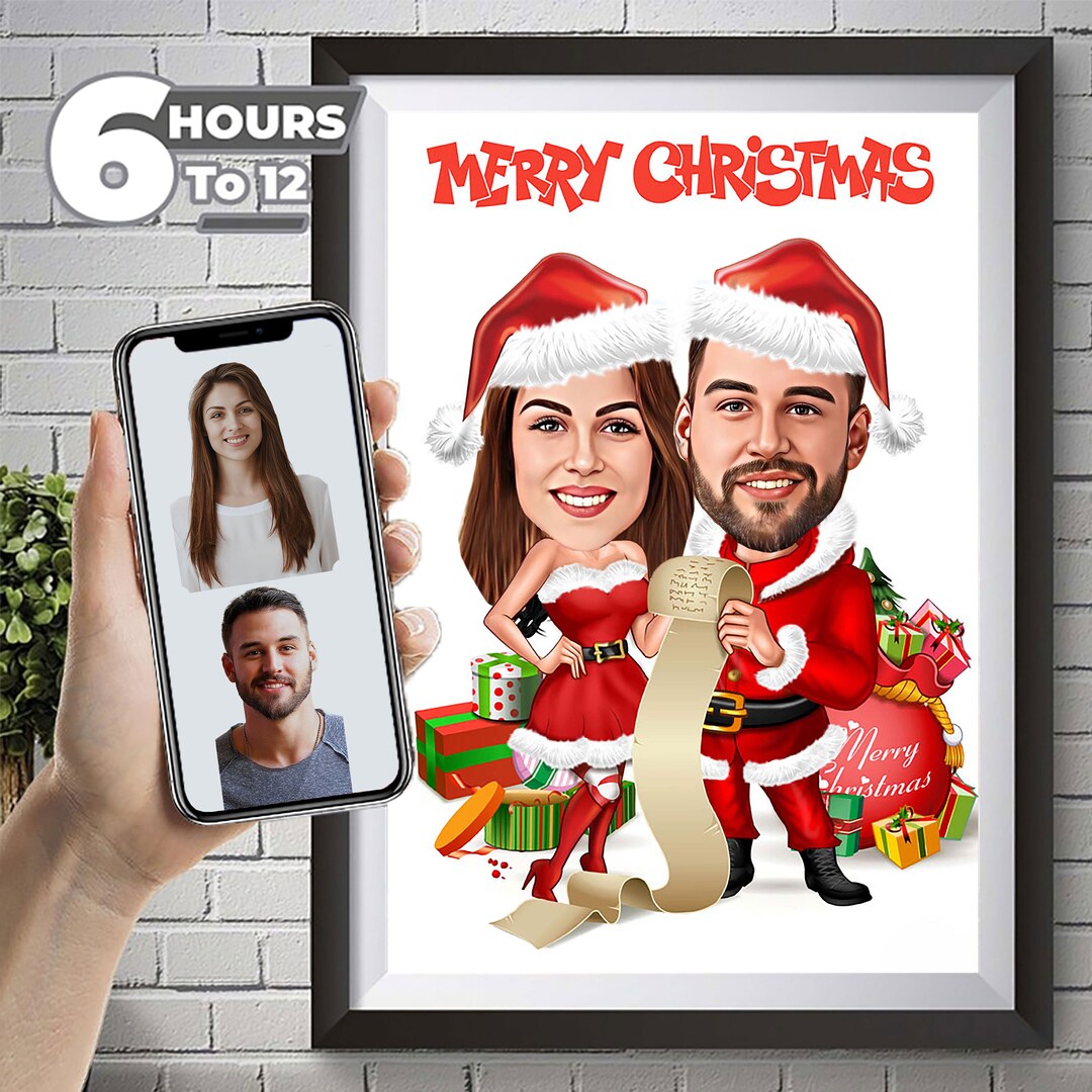 Christmas Family Caricature From Photos Funny Holiday Cartoon Portrait ...