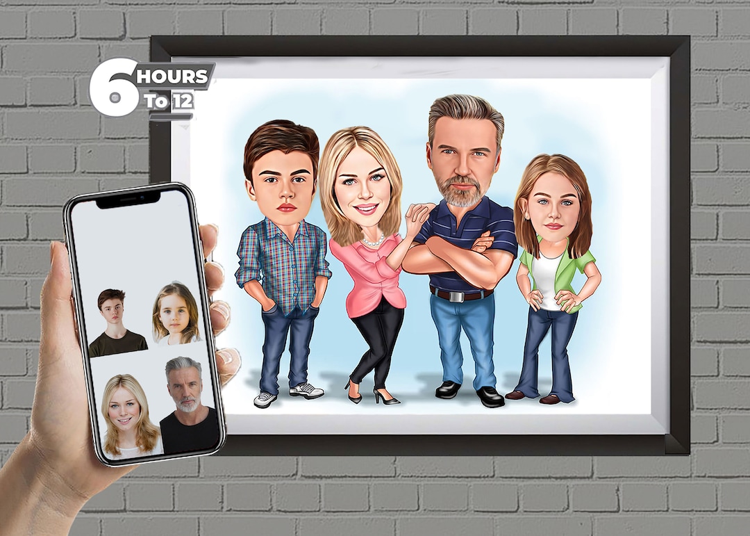 Personalized Family Cartoon Portrait, Custom Family Caricature Drawing ...