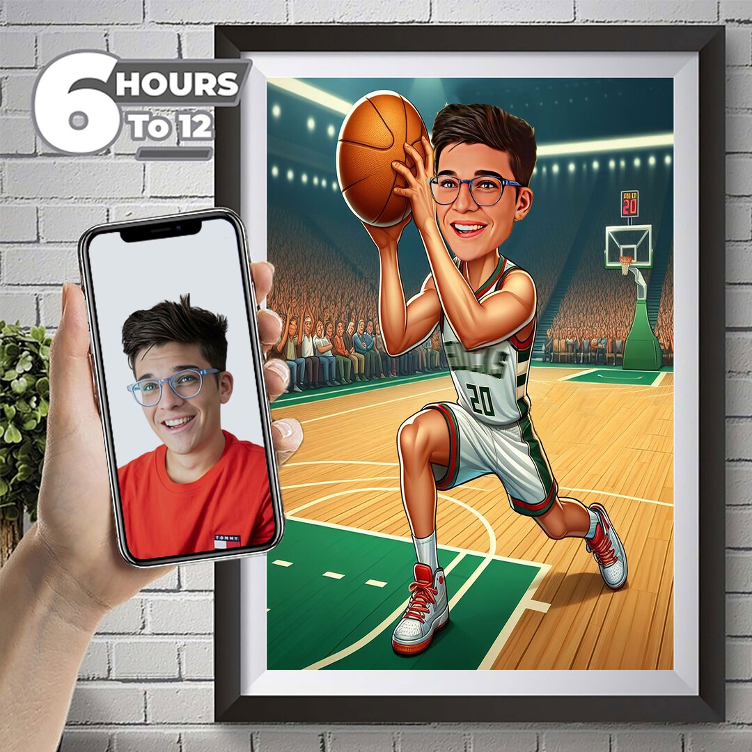 MILWAUKEE BUCKS Player Cartoon Portrait Custom Funny Basketball Player ...