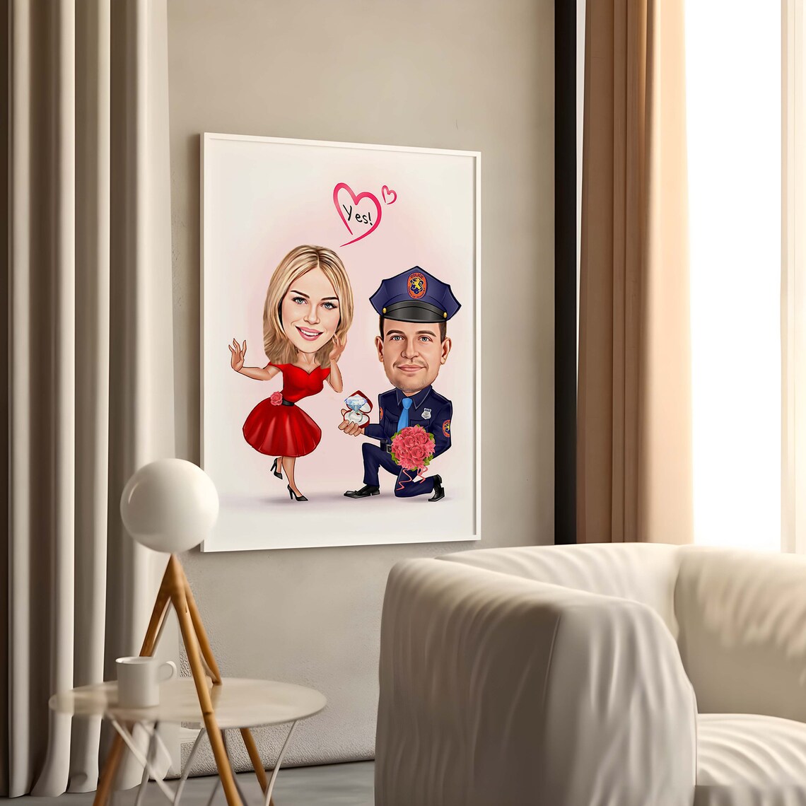 Custom Romantic Police Couple Valentine Day Caricature, Couple Cartoon ...