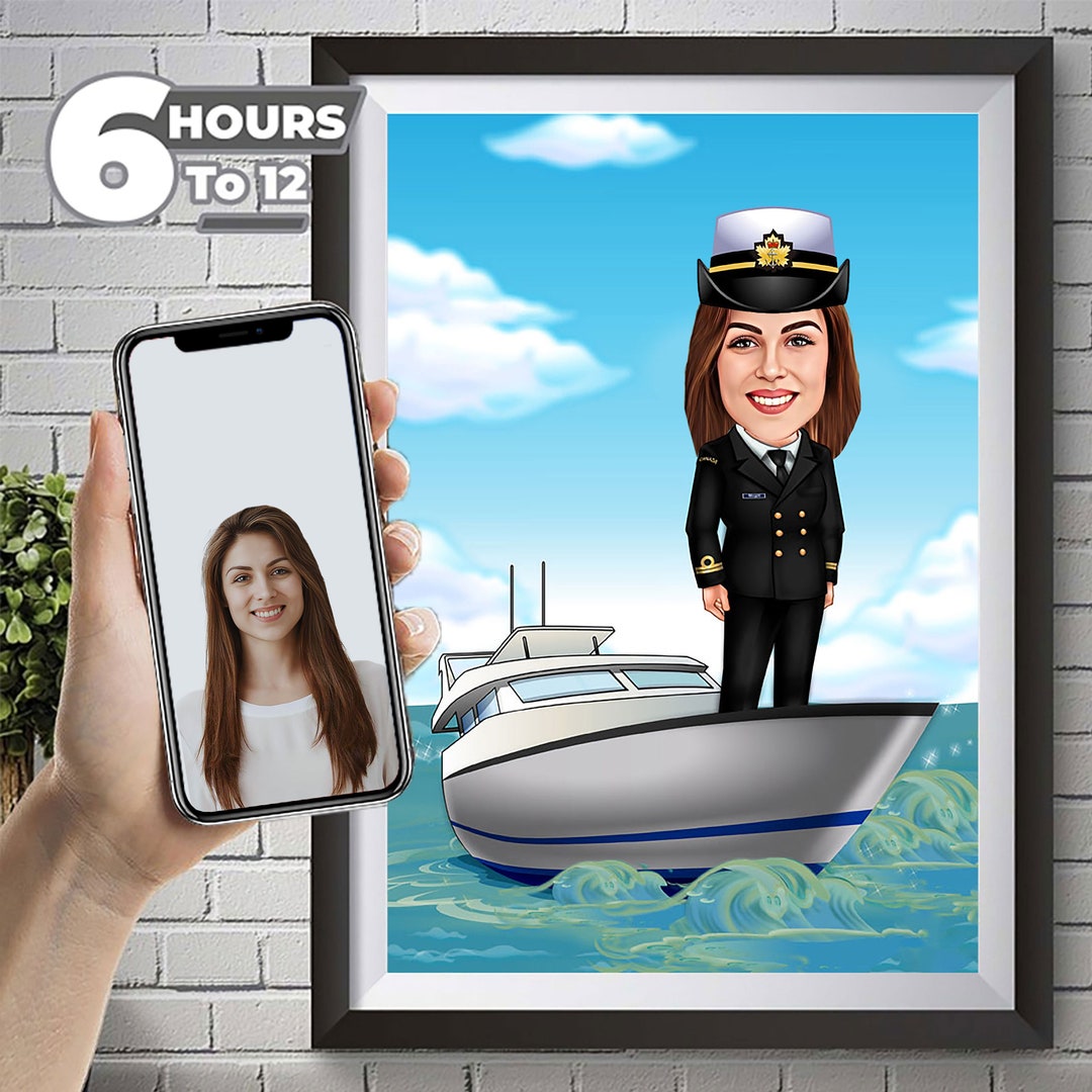Personalized Ship Captain Caricature Drawing, Cartoon From Photo ...