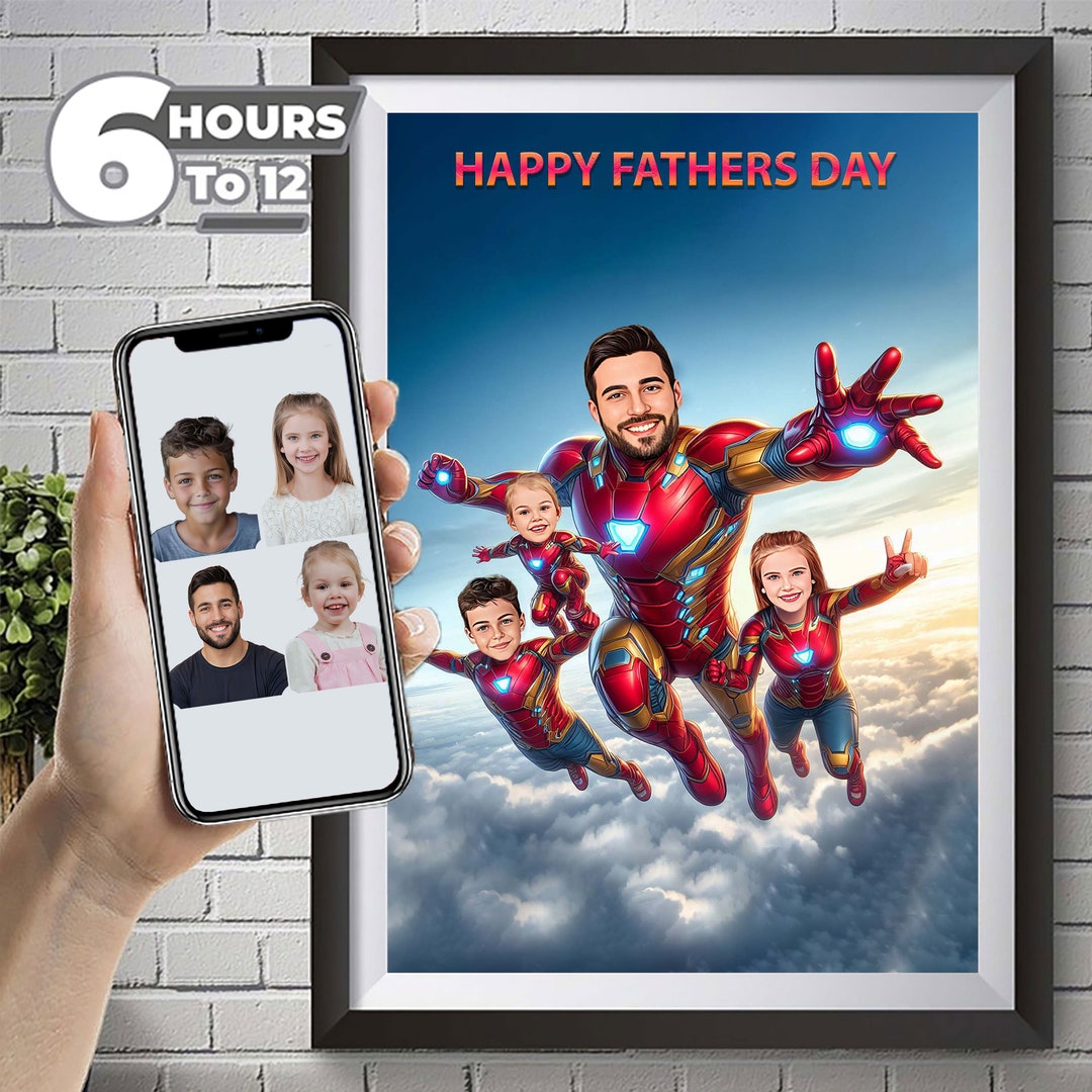 Iron Man Dad and Son Superhero Cartoon Portrait Caricature From Your ...