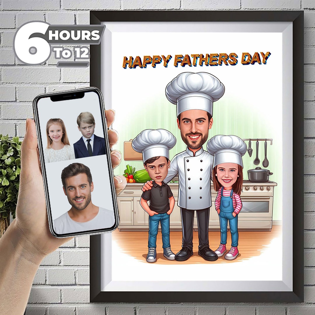 Custom Chef Dad and Son Cartoon Portrait, Funny Chef Dad Portrait, Dad ...