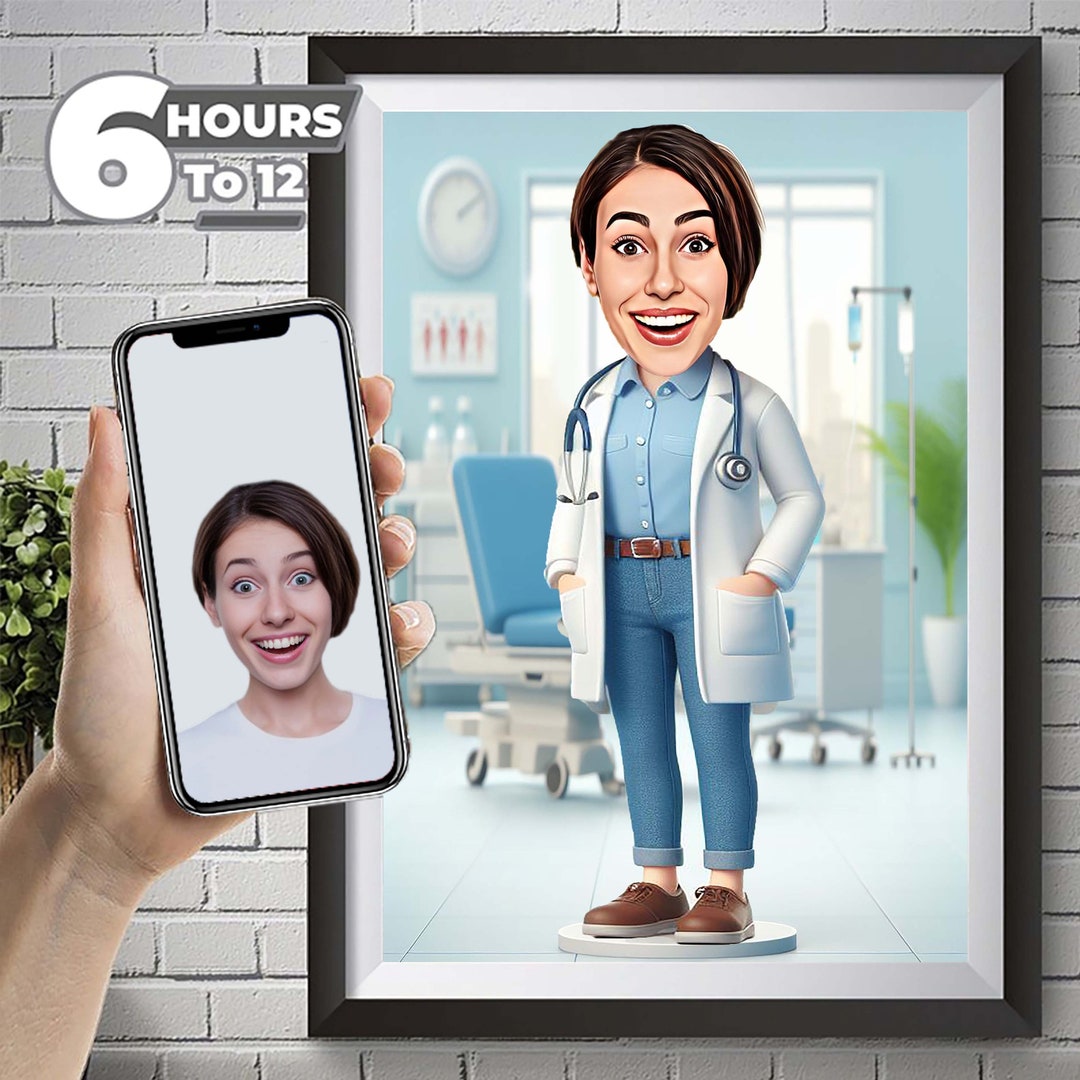 Custom Surgeon Female Cartoon Portrait, Female Surgeon Caricature, Gift ...