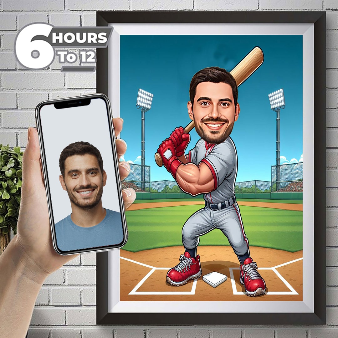 Custom Baseball Cartoon Portrait, Baseball Player Caricature (digital ...