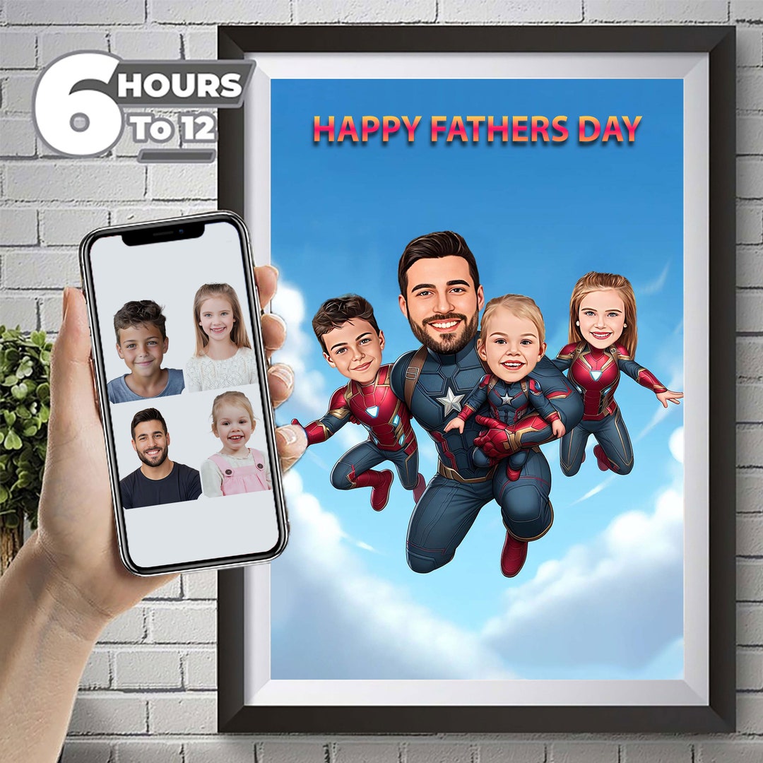 Captain America Dad, Sons, and Daughter Superhero Cartoon Portrait ...