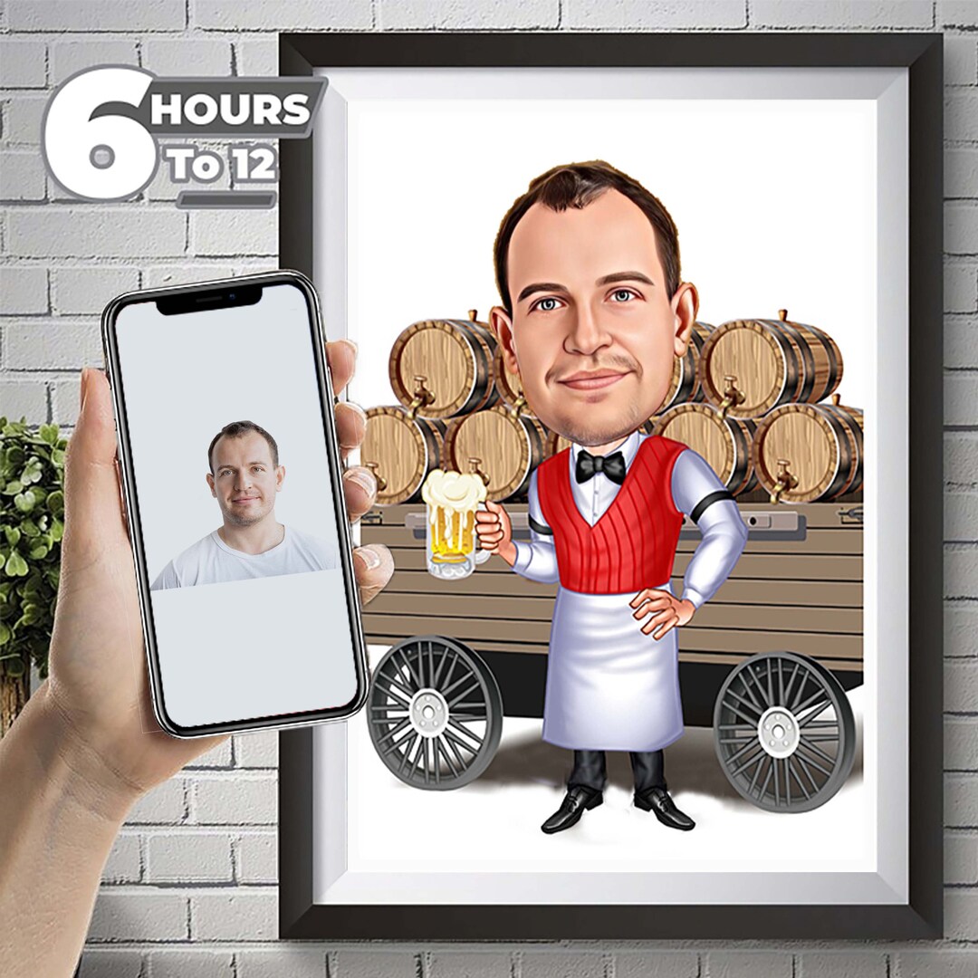 Custom Bartender Caricature, Personalized Bartender Gift, Barman ...