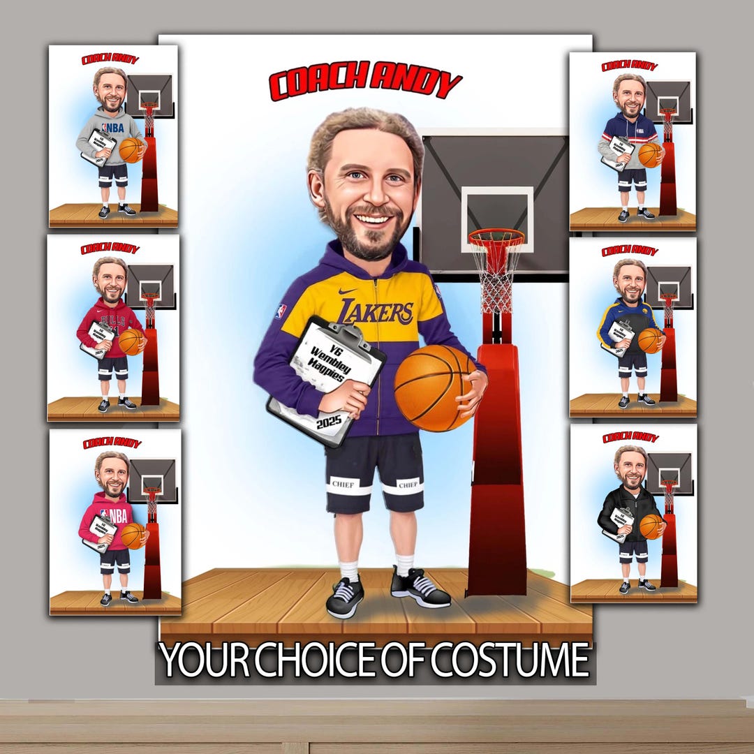 Basketball Coach Caricature, Coach Caricature From Photo, Coach Cartoon ...