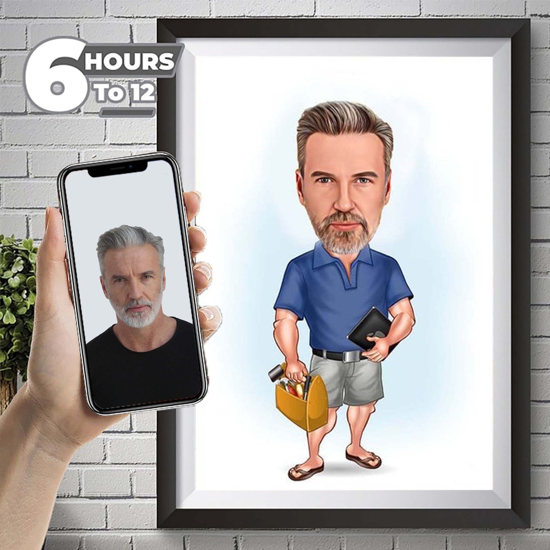 Plumber Caricature, Mechanic Drawing From Photo, Funny Worker Gift for ...