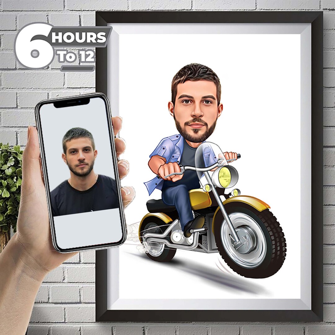 Motorcyclist Gift, Custom Cartoon Portrait, Motorcycle Gift for Men ...