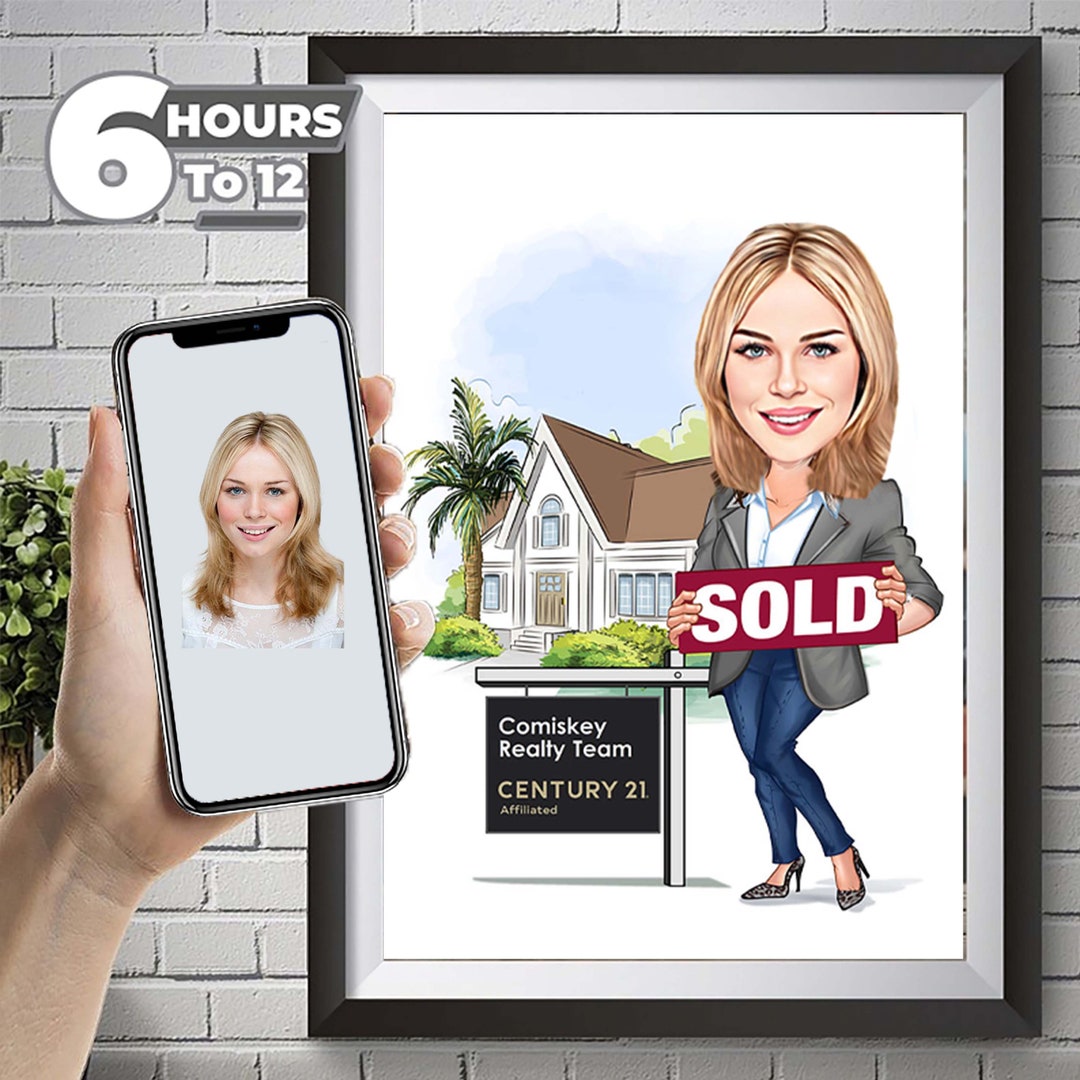 Custom Female Realtor Cartoon Portrait, Realtor Portrait, Gift for ...