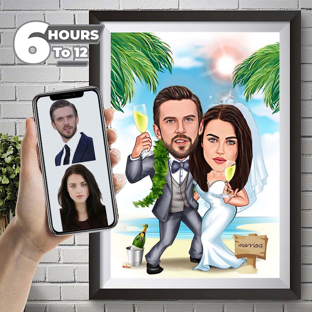 Personalized Married Couple Cartoon Custom Caricature Marriage Proposal Gift Wedding Digital ...