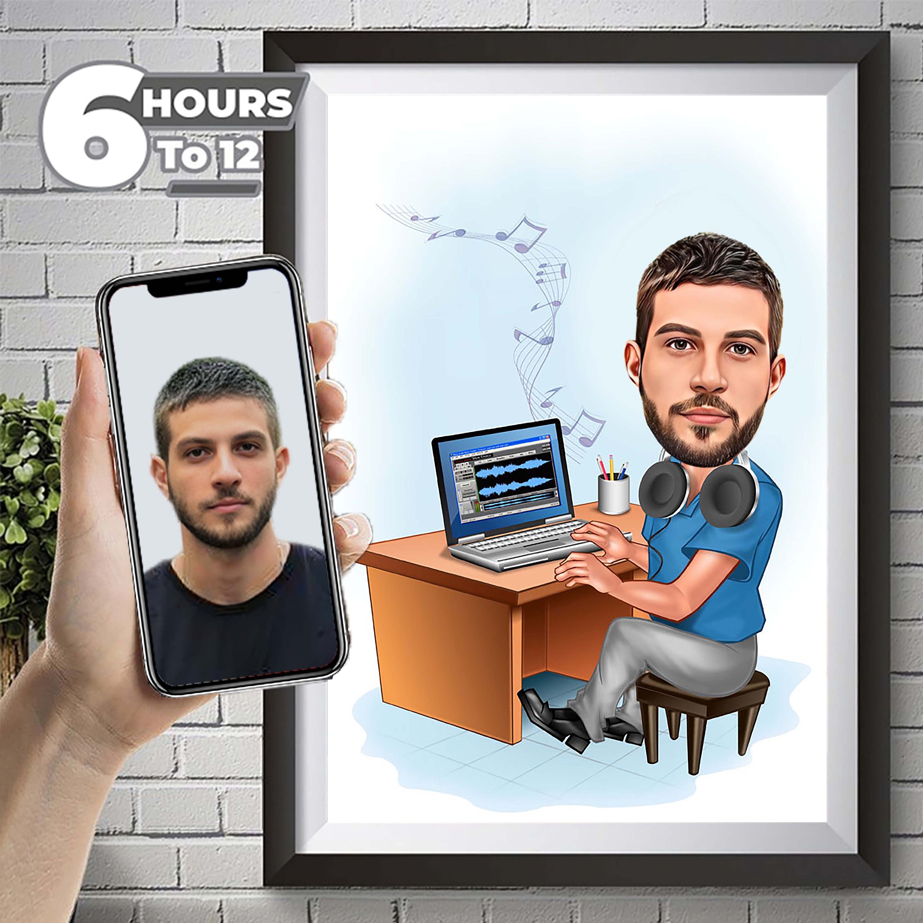 Custom Music Producer Cartoon Portrait From Photo (digital Download) - Etsy