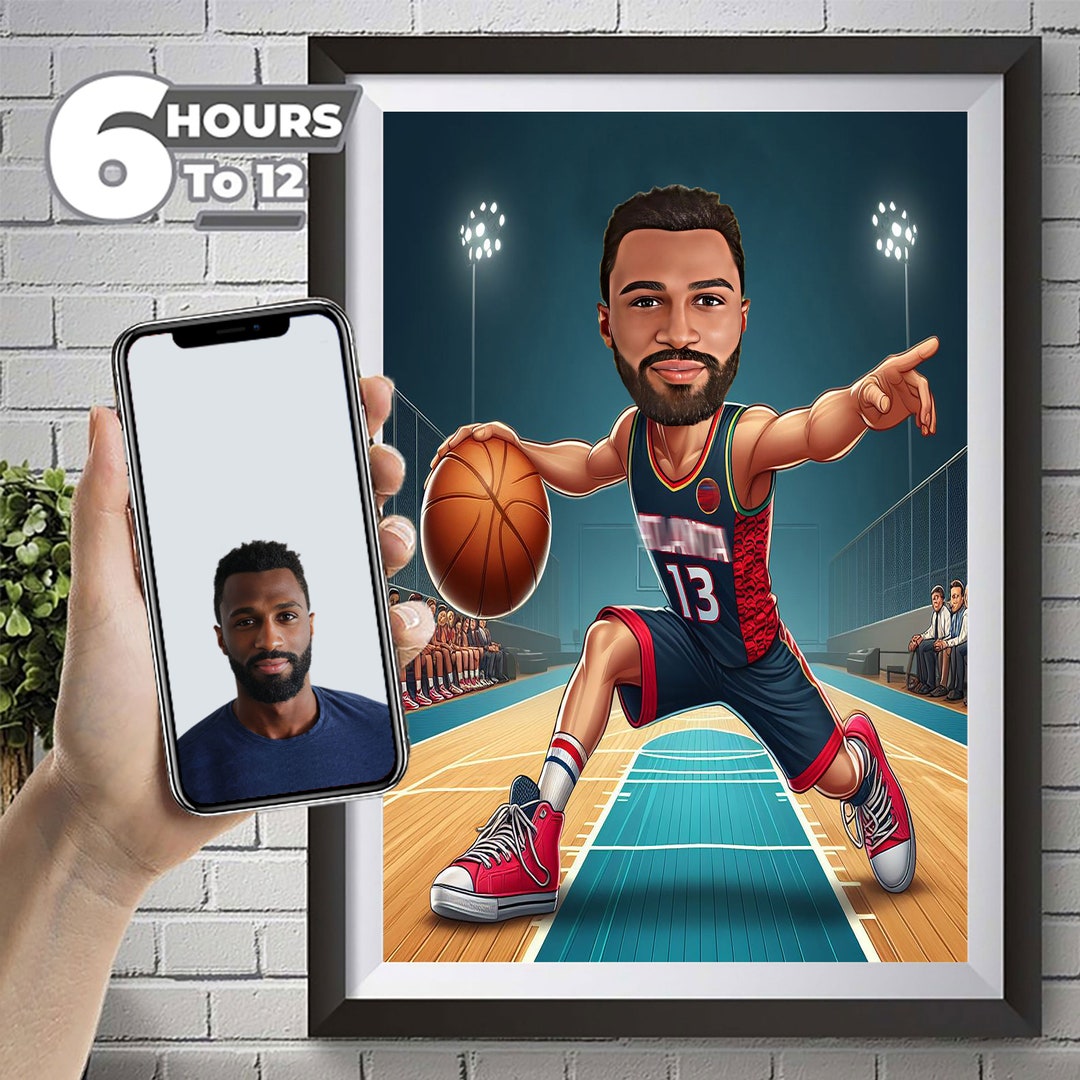 Atlanta Hawks Caricature Portrait, Custom Basketball Player Drawing ...
