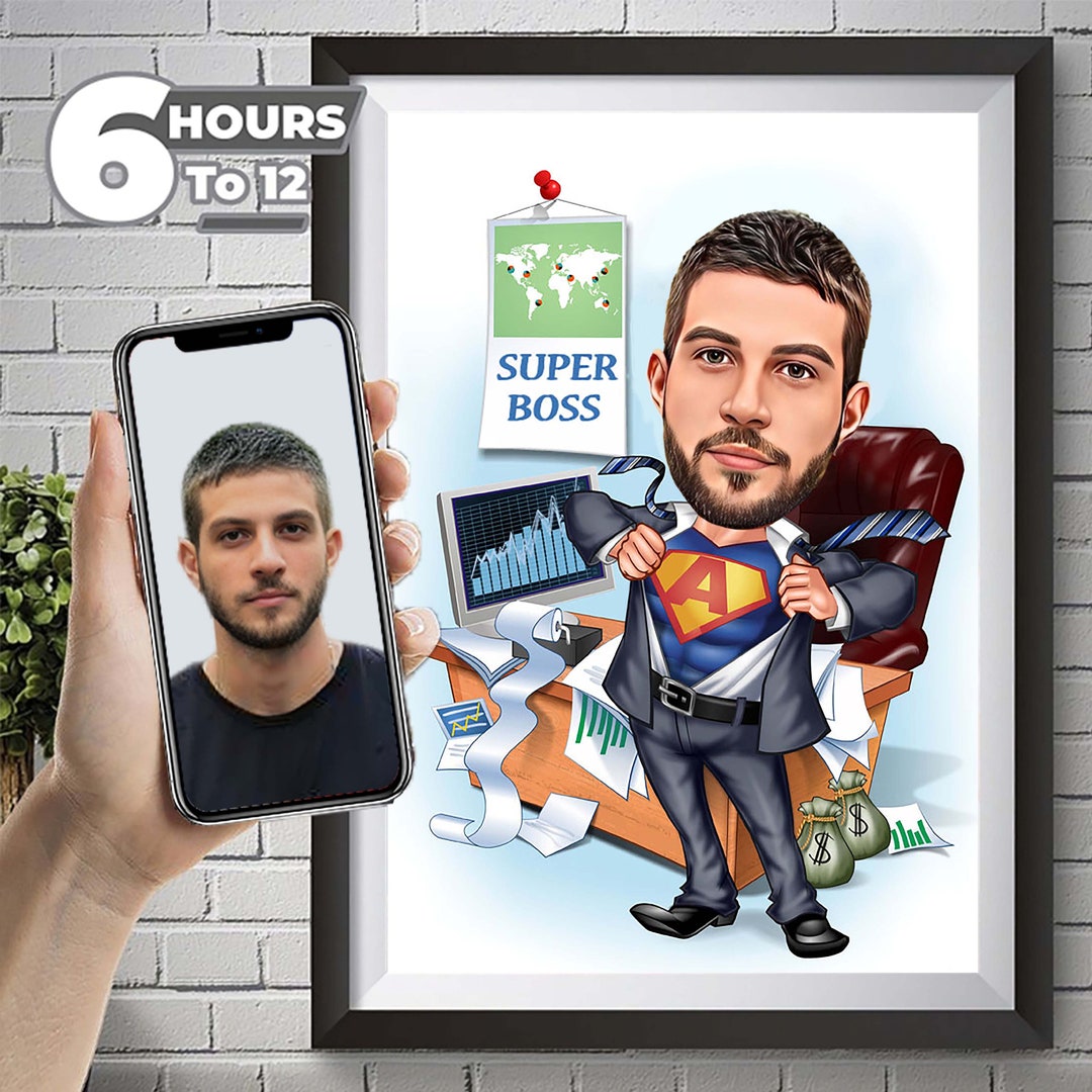 Custom Super Boss Cartoon Portrait, Personalized Caricature (digital ...