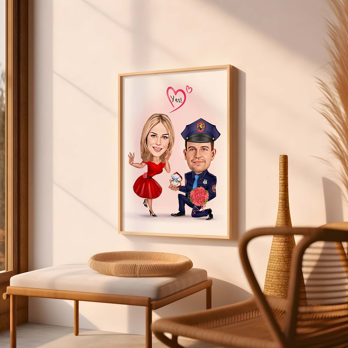 Custom Romantic Police Couple Valentine Day Caricature, Couple Cartoon ...