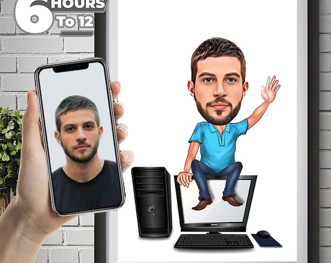 Computer Geek Gift - Custom Portrait as Cartoon Character / Computer ...