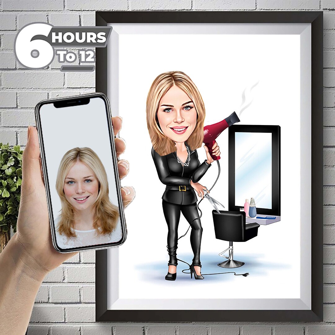 Hairdresser Cartoon Portrait Custom Hairdresser Caricature Drawing From ...
